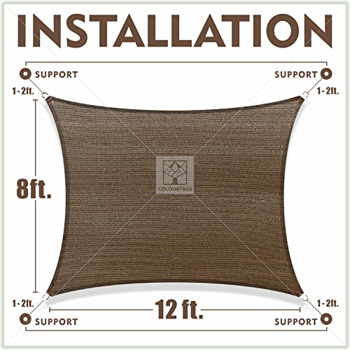 ColourTree 8' x 12' Brown Rectangle Sun Shade Sail Canopy Awning Shelter Fabric Cloth Screen - UV Block UV Resistant Heavy Duty Commercial Grade - Outdoor Patio Carport - (We Make Custom Size)