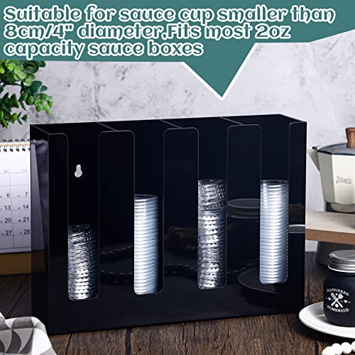 Cup Lid Organizer Acrylic Sauce Cup Dispenser 4 Compartments Countertop or Wall Mountplastic Sauce Cups and Lids Organizer Storage Holder Restaurant Supplies for Party Kitchen (Black)