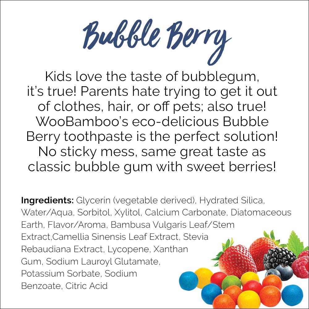 WooBamboo! Toothpaste Bundle: 3 Bubble Berry - Naturally Derived, Fluoride Free, Vegan, Gluten Free