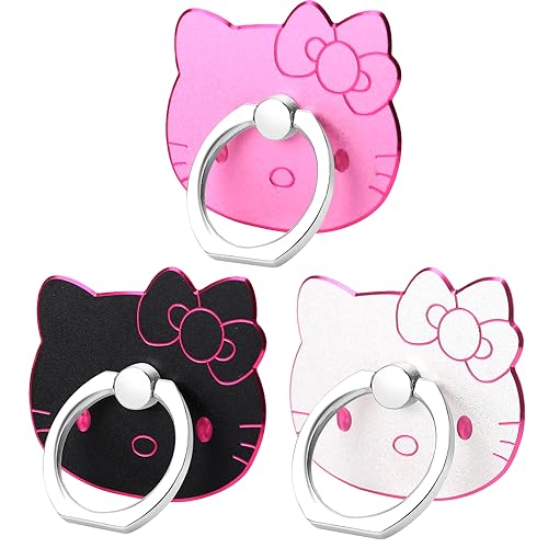 Cat Phone Ring Holder Cute Kitty 3 Pack,Fonessary Metal Finger Ring Grip Kickstand 360 Rotate for Smartphones