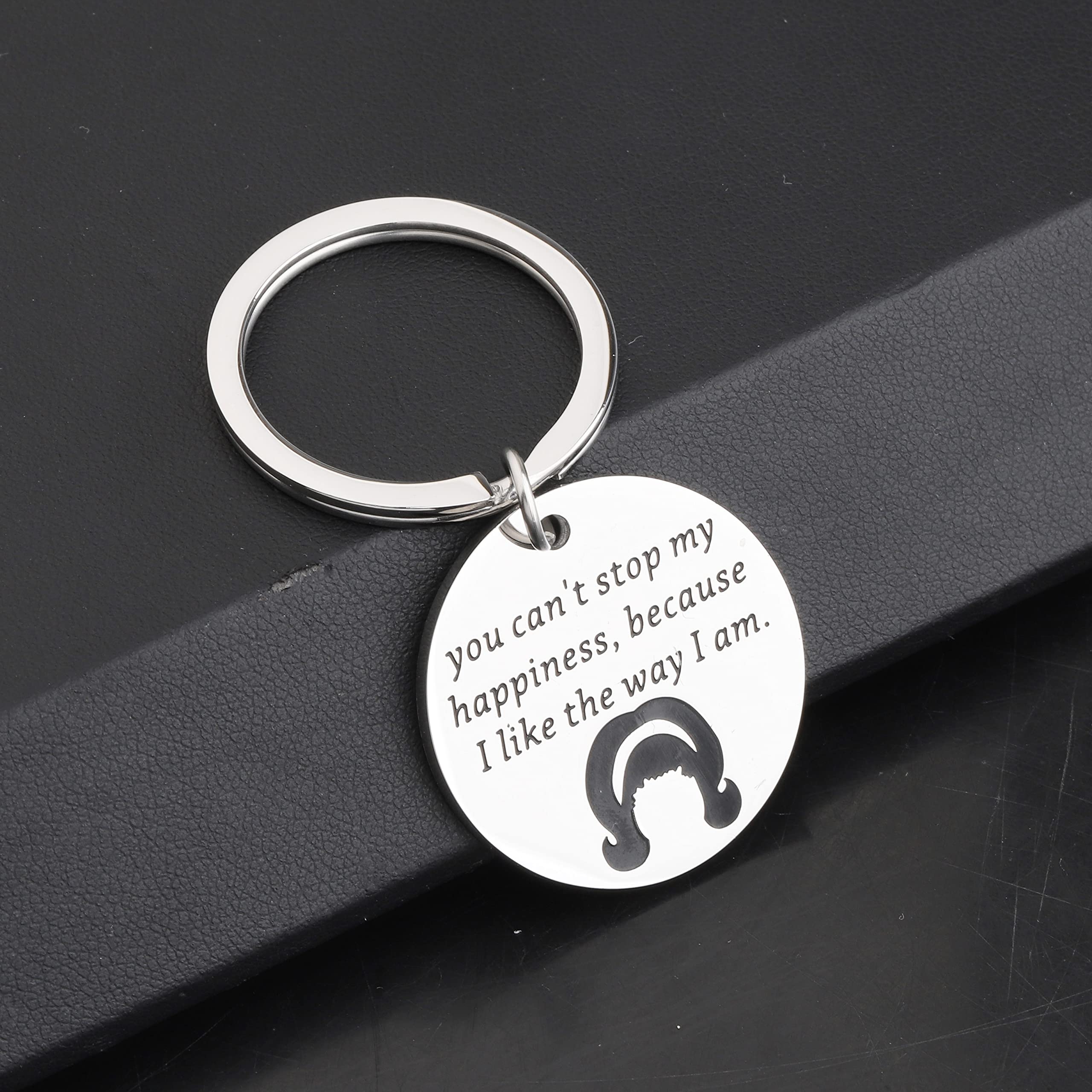 BLEOUK Hair Spray Musical Keychain Hair Spray Broadway Themed Gift Dancer Gift Motivational Quote Gift (stop my happiness)