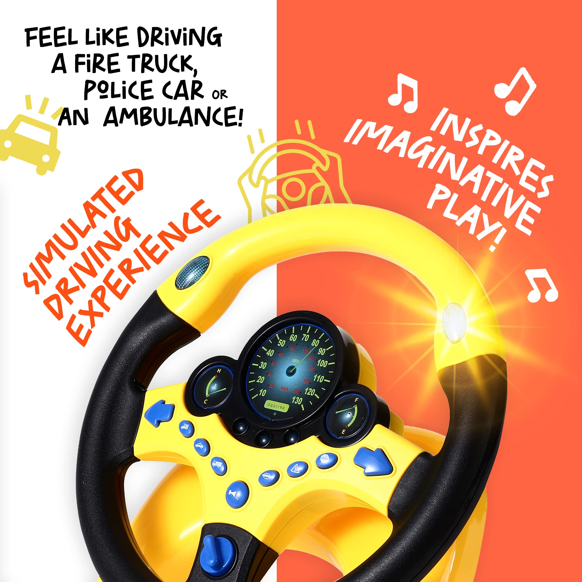 BETTERLINE Toy Wheel for Kids, Driving Simulation with Lights and Sounds, Pretend Driving Toy for Boys and Girls, Kids Interactive Toys