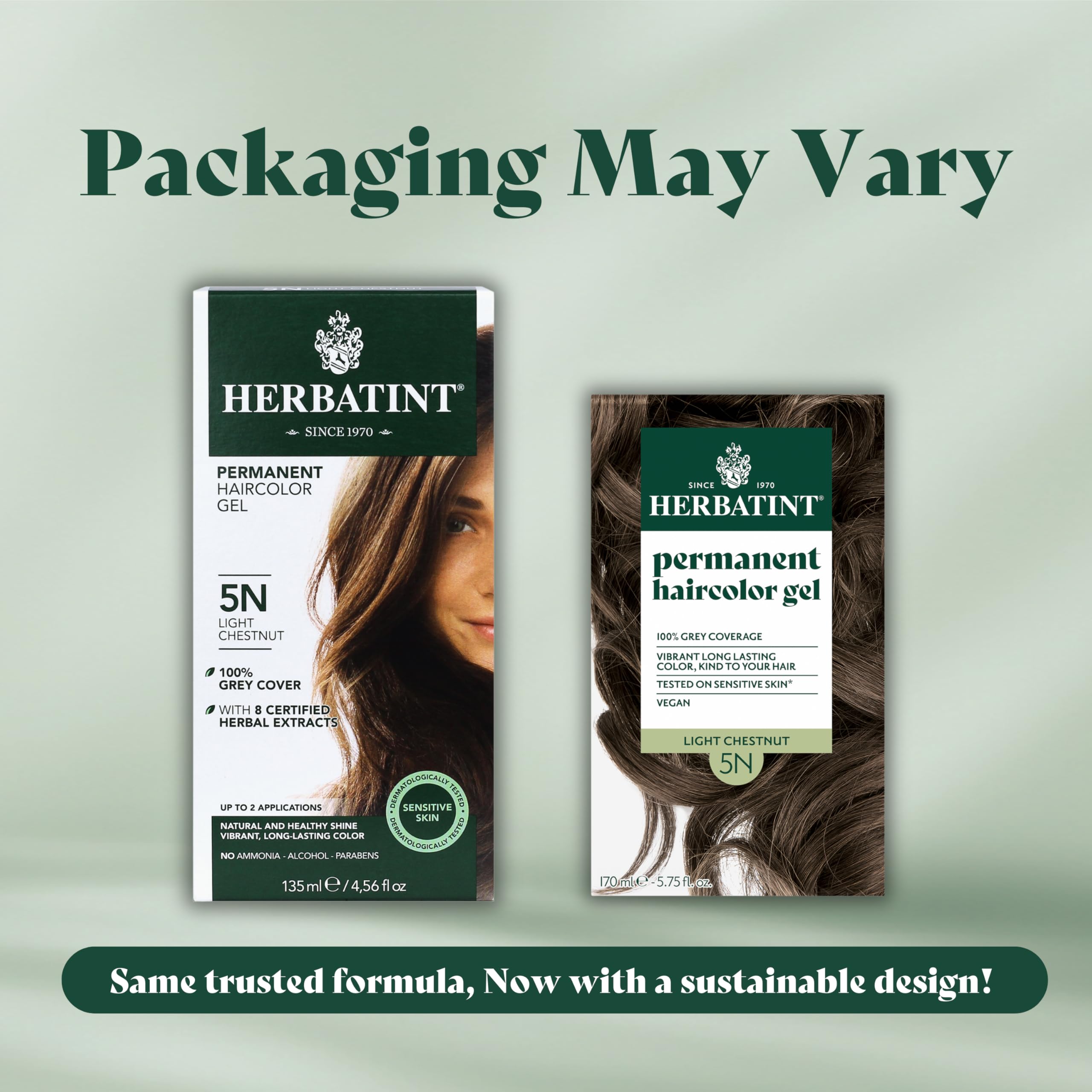 Herbatint Permanent Haircolor Gel, 5N Light Chestnut, Alcohol Free, Vegan, 100% Grey Coverage - 4.56 oz