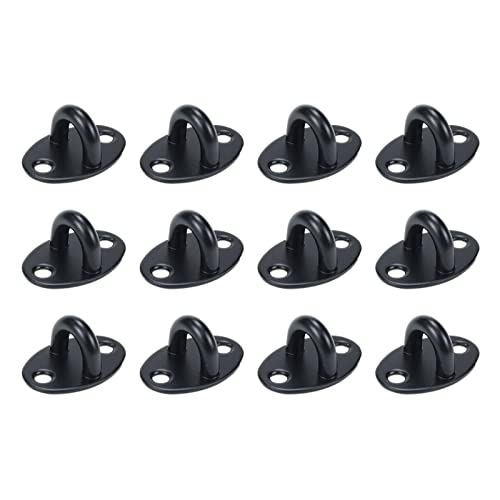 Dnyta 12 Pack Black Pad Eye Plate U Hooks Wall Mount Stainless Steel Ceiling Hooks Heavy Duty for Hanging Plants Lights