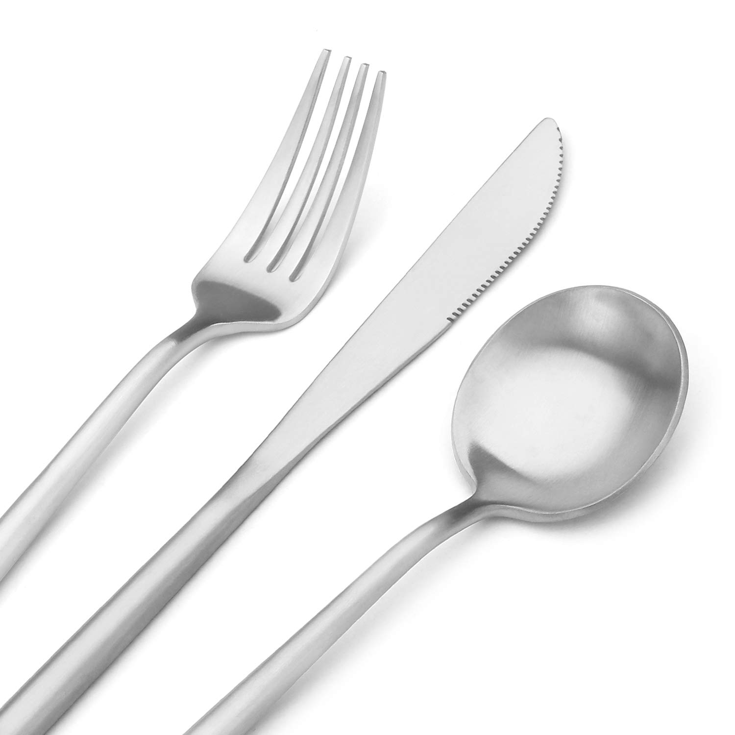 Bettlife Matte Silver Silverware Set, Stainless Steel Satin Finish, Flatware Cutlery Set for 4, 20-Piece Spoons and Forks Kitchen Utensil Set, Dishwasher Safe (Matte Silver, 20 P)