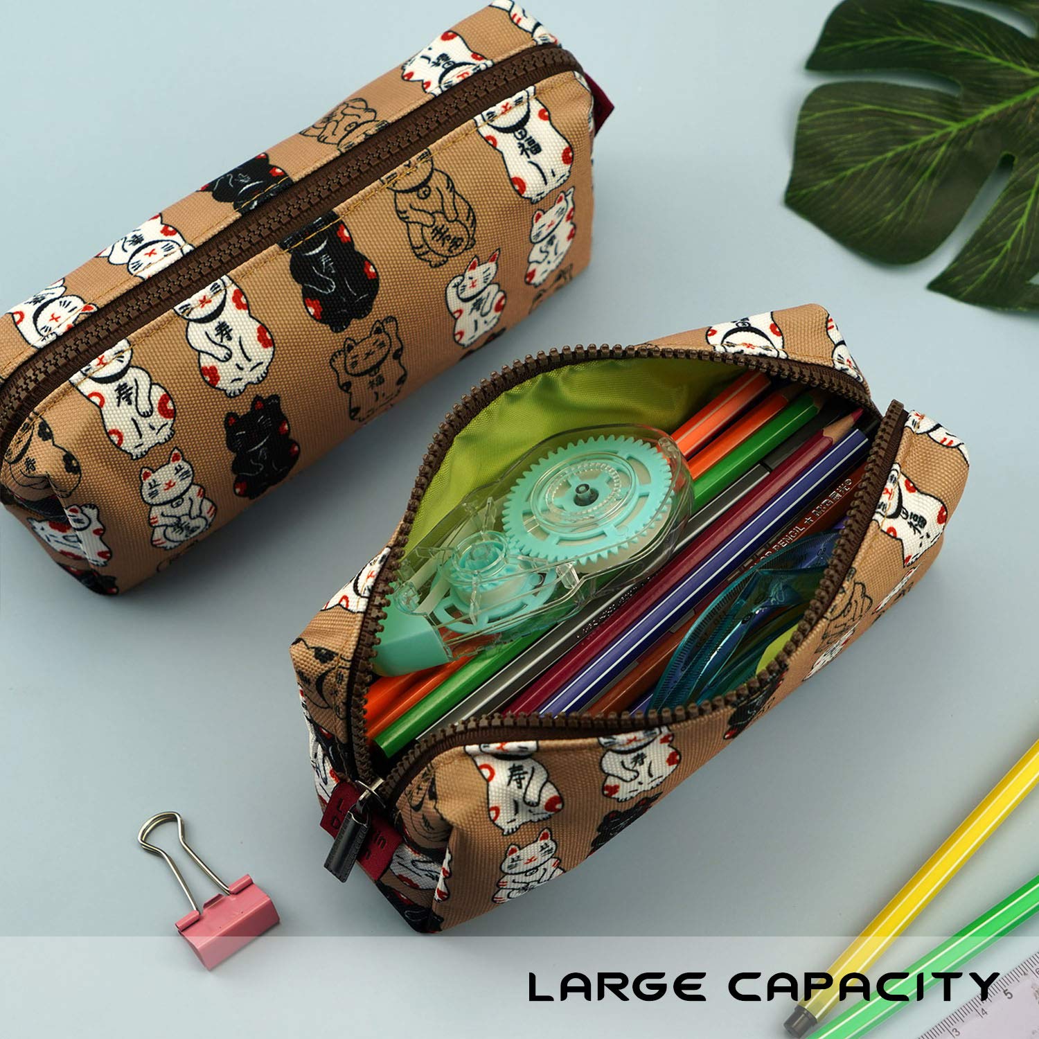 LParkin Lucky Japanese Cat Pencil Case Cute Maneki Neko Cat Pencil Bag Pouch Case Makeup Cosmetic Bag Kawaii Gadget Box Stationary