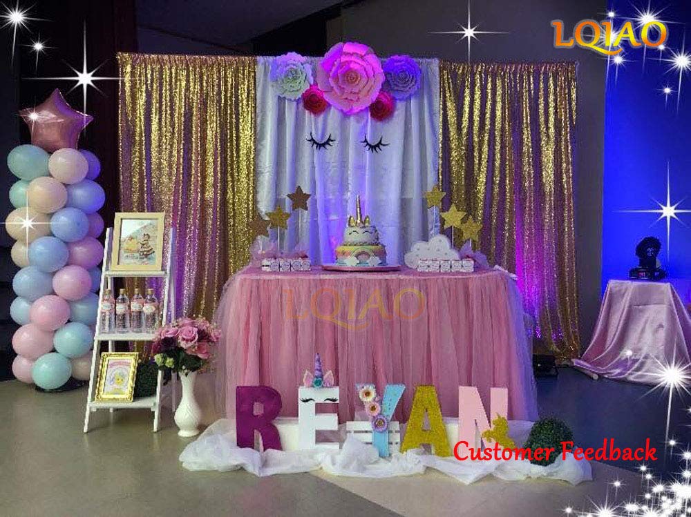 LQIAO 4FTX10FT Gold Shimmer Sequin Fabric Backdrops Wedding Photo Booth Sequin Curtain Drapes Panels Photography Background Decoration