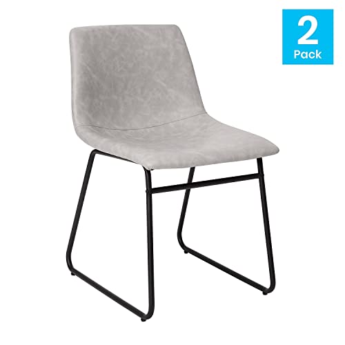 Flash Furniture Butler 18 Inch Commercial Grade LeatherSoft Dining Table Height Chair, Mid-Back Black Sled Base with Light Gray LeatherSoft Upholstery, Set of 2