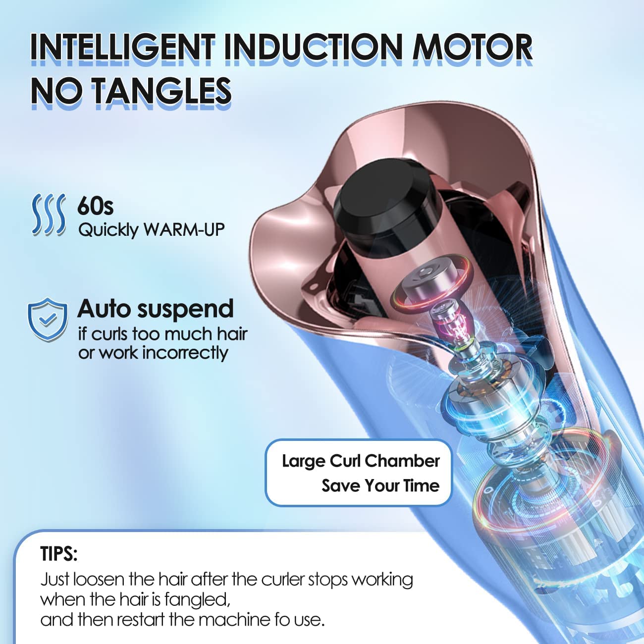 Auto Hair Curler, Upgrade Automatic Hair Curler with 1000W+ Negative Ion Iron Wand Professional Anti-Tangle Automatic Curling Iron, Dual Voltage Rotating Curling lron with Auto Shut-Off (Thoussilk)