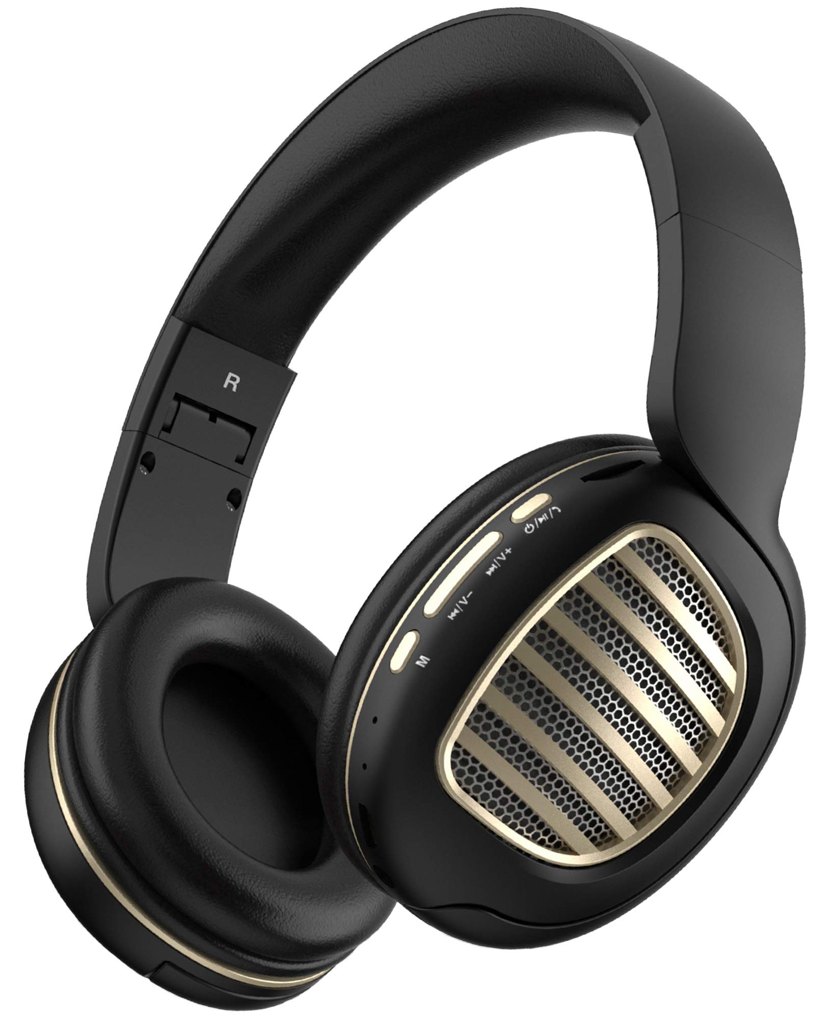 Aduro Rechargeable Wireless Headphones with Microphone Foldable Over The Ear Headphones with Mic Keynote Wireless Headset - Black/Gold