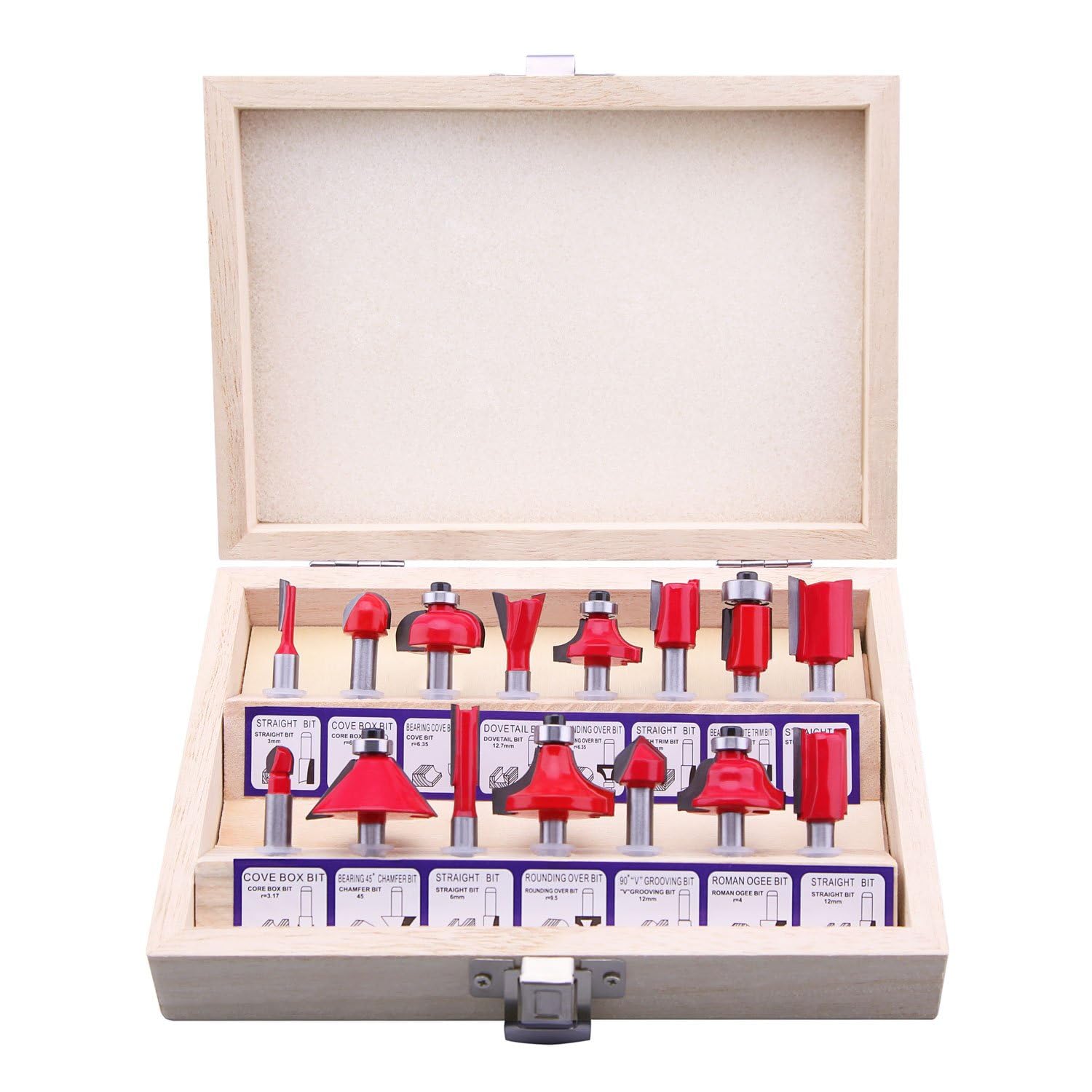 LU&MN Carbide Tipped Router Bits (15 PCS) with 1/4" Shank, Wood Milling Saw Cutter , All Purpose (Woodworking Tools for Home Improvement and DIY)
