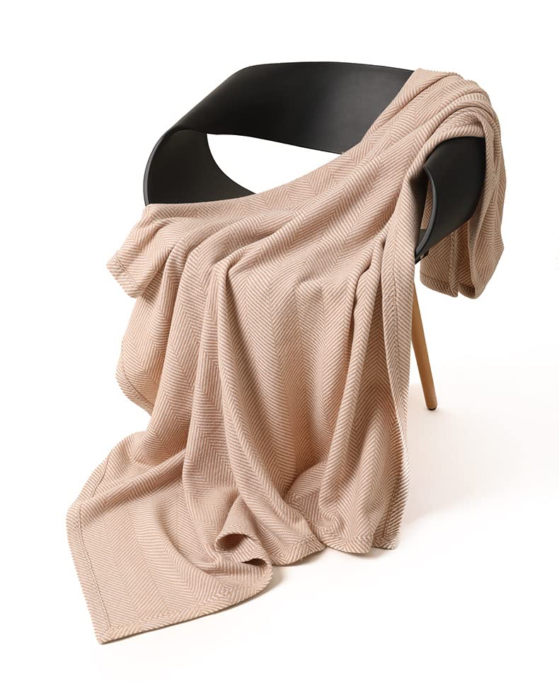 CURATED & COZY 100 Percent Wool Tan and Ivory Soft Herringbone Throw Blanket 53''x69'' (Tan and Ivory), 1HDBKHER003