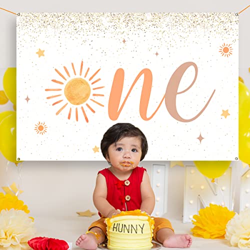First Trip Around The Sun Decoration- Boho Sun One Backdrop Decoration,1st Birthday Sun Photo Props Background Banner for Baby Girl Boys' Baby Shower-5×3ft