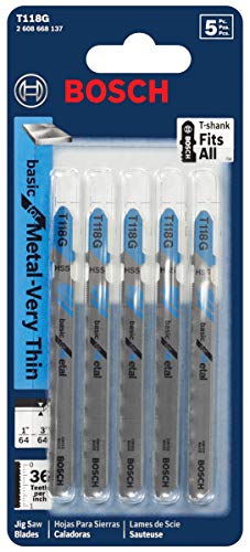 BOSCH T118G 5-Piece 3-5/8 In. 36 TPI Basic for Metal T-Shank Jig Saw Blades