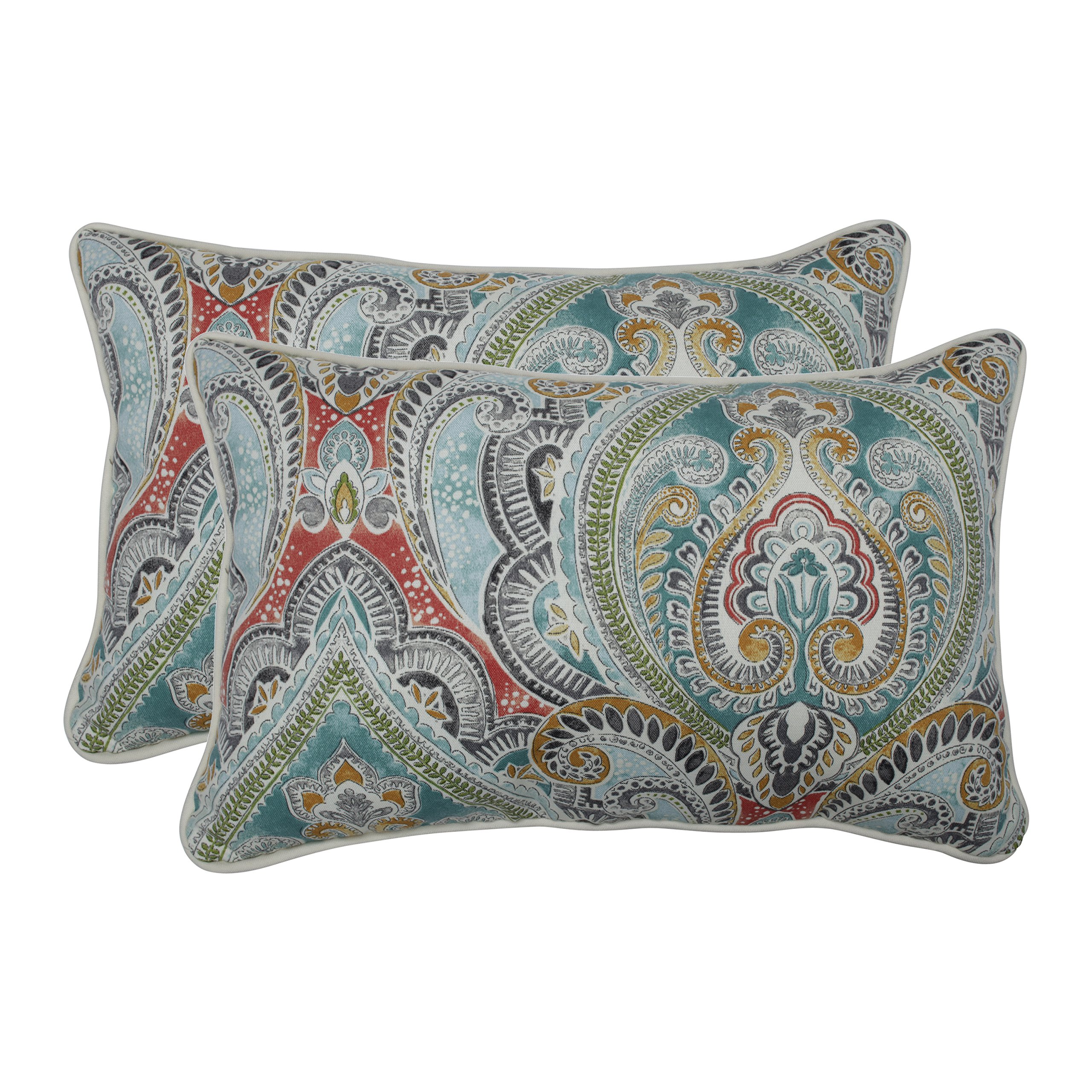 Pillow Perfect Paisley Outdoor/Indoor Lumbar Pillow Plush Fill, Weather, and Fade Resistant, Lumbar - 11.5" x 18.5", Blue/Multi Pretty, 2 Count