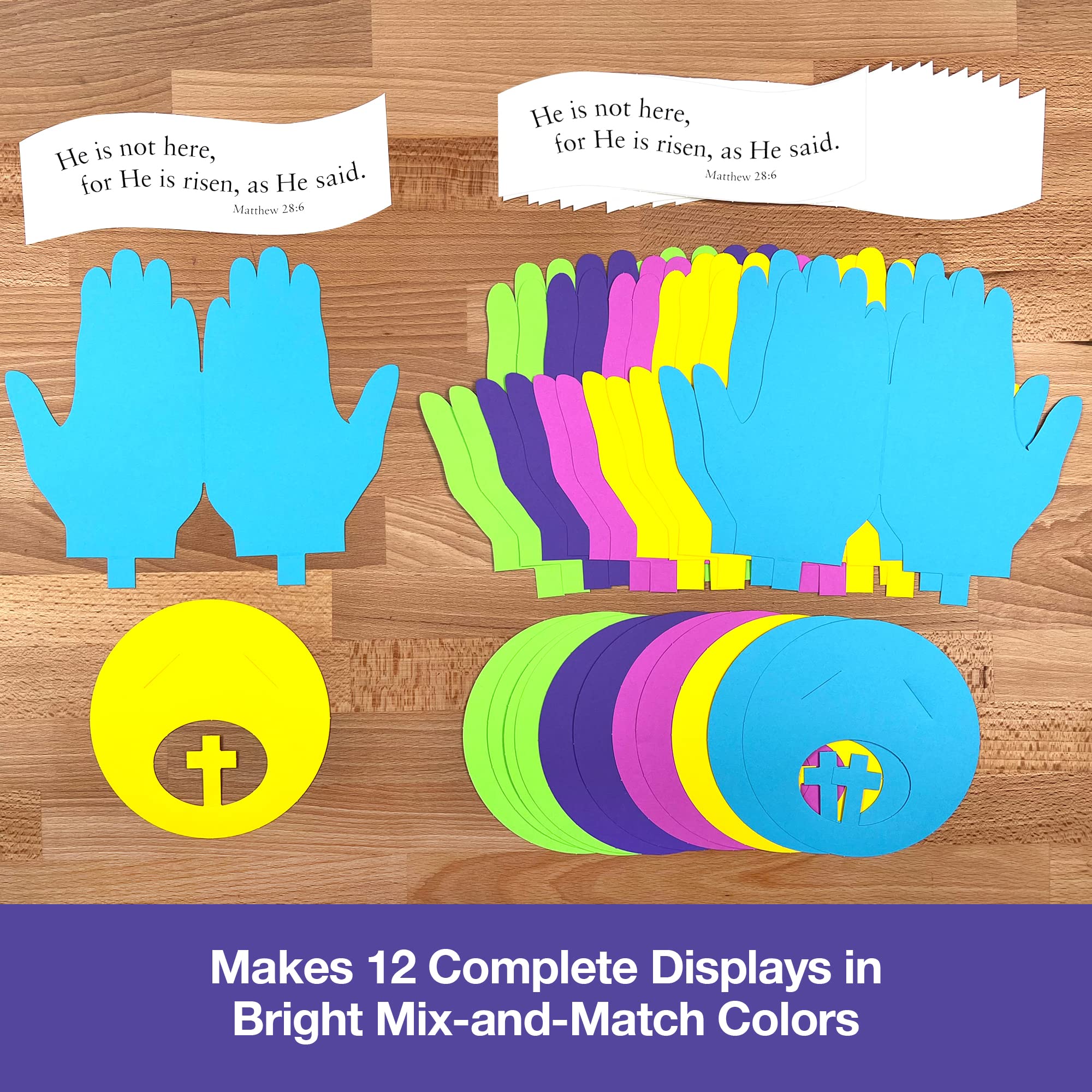 FreshCut Crafts Easter Devotional Matthew 28:6 "He is Risen Punch-Out Paper Bible Craft Kit 12 Pack: Creative Easter Verse & Color Creation Ideas for Children's School Projects, Home & Church Events