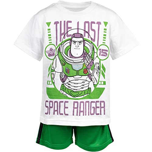 Disney Pixar Lightyear Buzz Lightyear Big Boys T-Shirt and Mesh Shorts Outfit Set Green/White 10-12