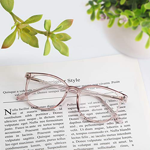 FONHCOO Blue Light Blocking Glasses Fashion Round TR90 Frame Transparent Eyewear Anti Eyestrain Computer Glasses for Women Men (Light Brown)
