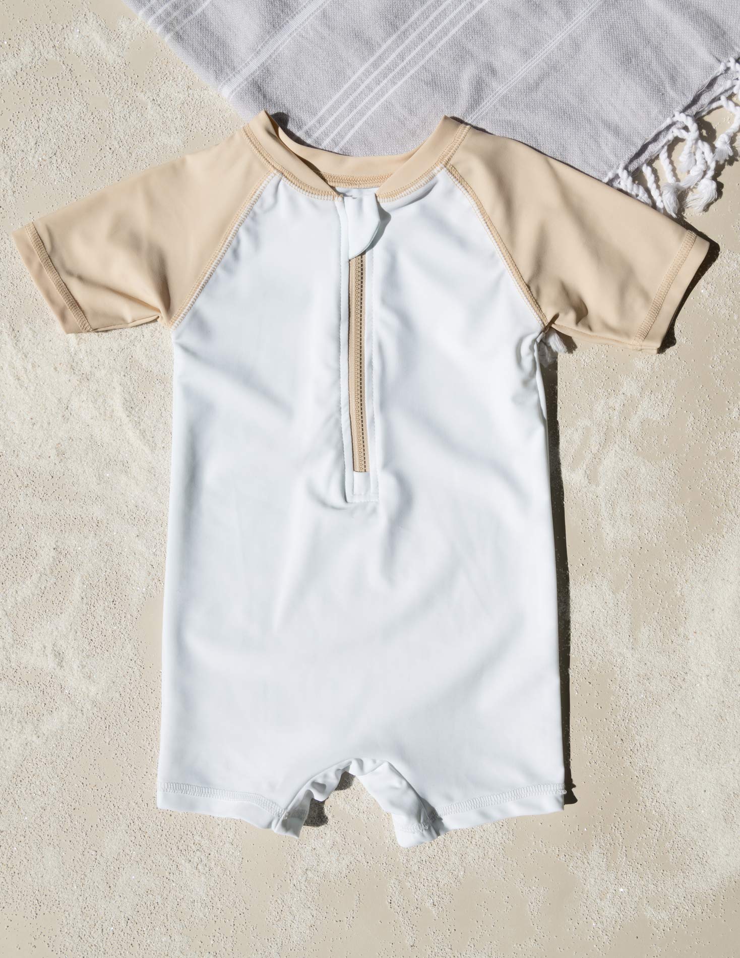 Leveret Kids Baby Boys Girls One Piece Rashguard UPF 50+ Solid Beige/White Size 12-18 Months