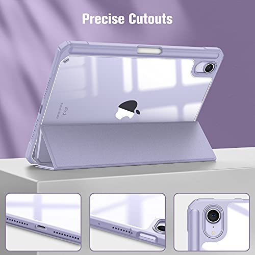 Fintie Hybrid Slim Case for iPad Mini 6 2021 (8.3 Inch) - [Built-in Pencil Holder] Shockproof Cover Clear Transparent Back Shell, Auto Wake/Sleep for iPad Mini 6th Generation, Lilac Purple