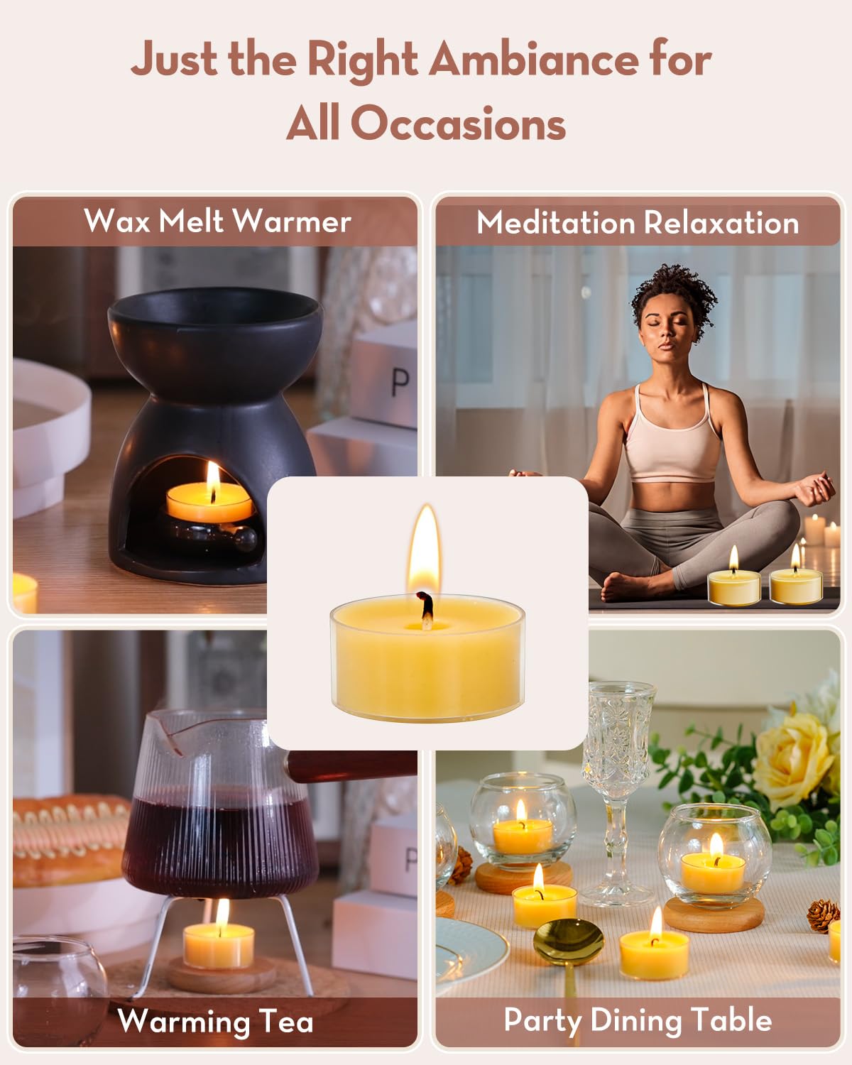 Ashlux Unscented Beeswax Tealight Candles 20 Pack, 4 Hours Long Burning Handmade Yellow Tea Lights Candles, Clear Cup Smokeless Beeswax Candles for Wedding, Party, Centerpiece & Home Decor