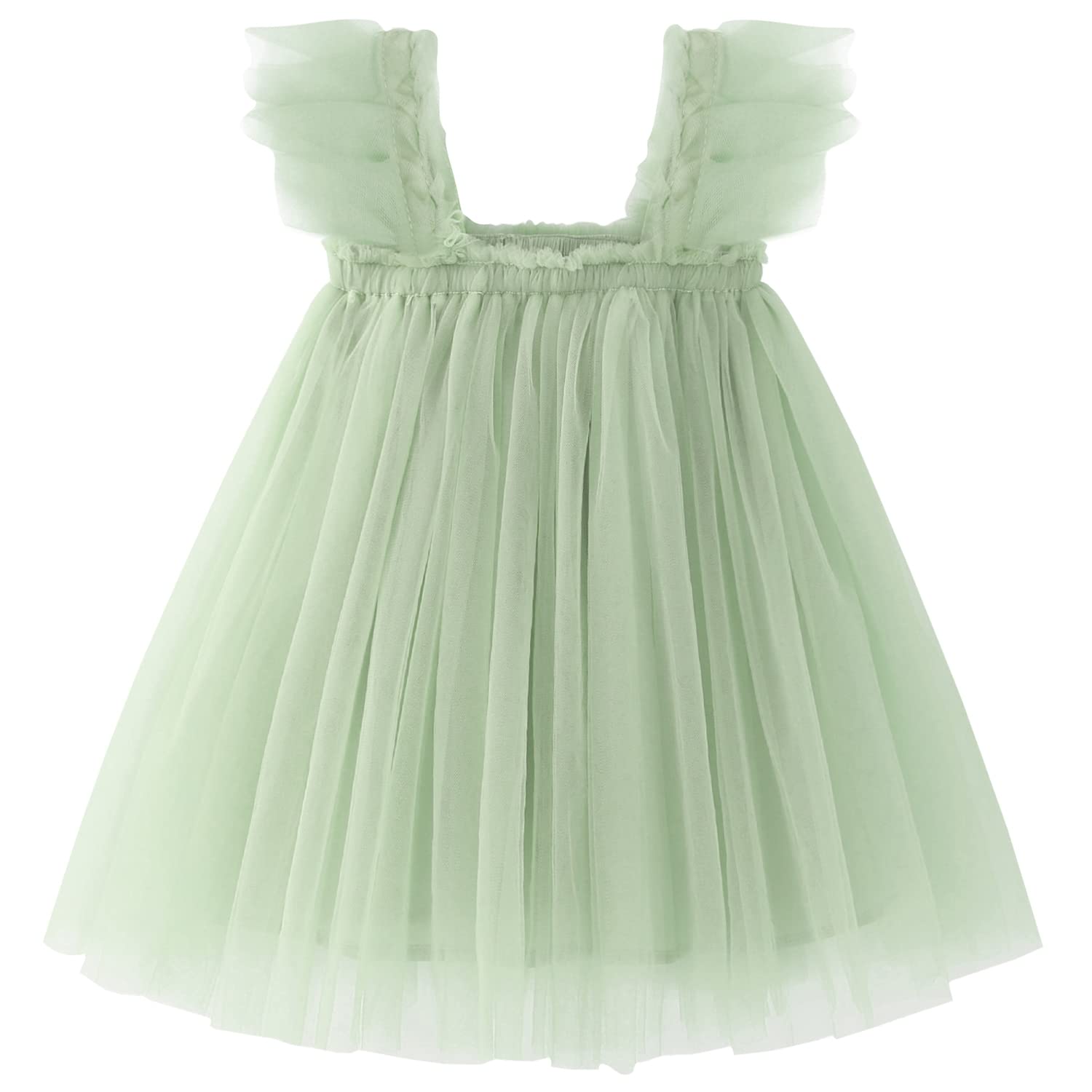 AGQT Baby Girls Tutu Dress Sleeveless Toddler Infant Tulle Tutu Dresses Birthday Party Flower Wedding Layered Lace Mini Layers Dress Light Green Size 4-5T