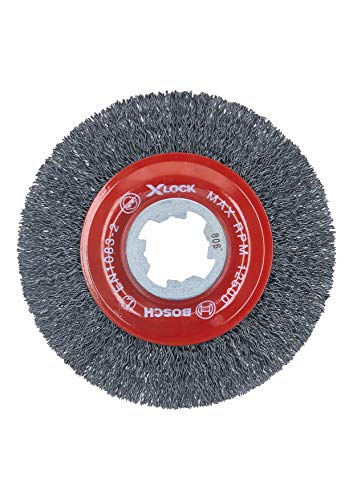 BOSCH WBX418 4-1/2 In. X-LOCK Arbor Tempered Steel Crimped Wire Wheel For Applications in De-burring, Removing Oxides, Flash Removal, Edge Blending