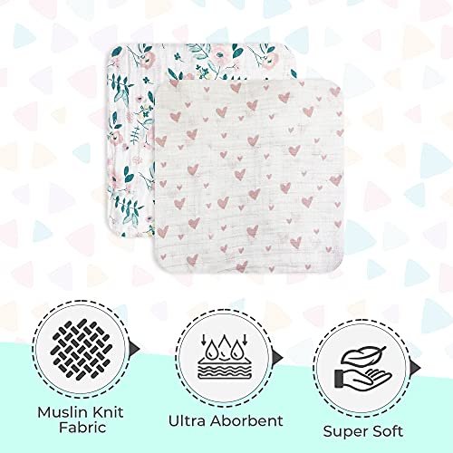 MODERN BABY Muslin Swaddle Blankets Newborn 2 Pack Soft Baby Wraps for Baby Girl 100% Cotton, White Floral