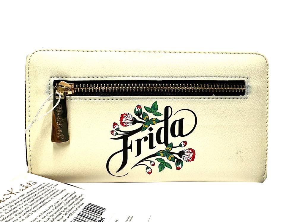 Frida Kahlo Flower Collection Around Zip Wallet with Wristlet (Black)