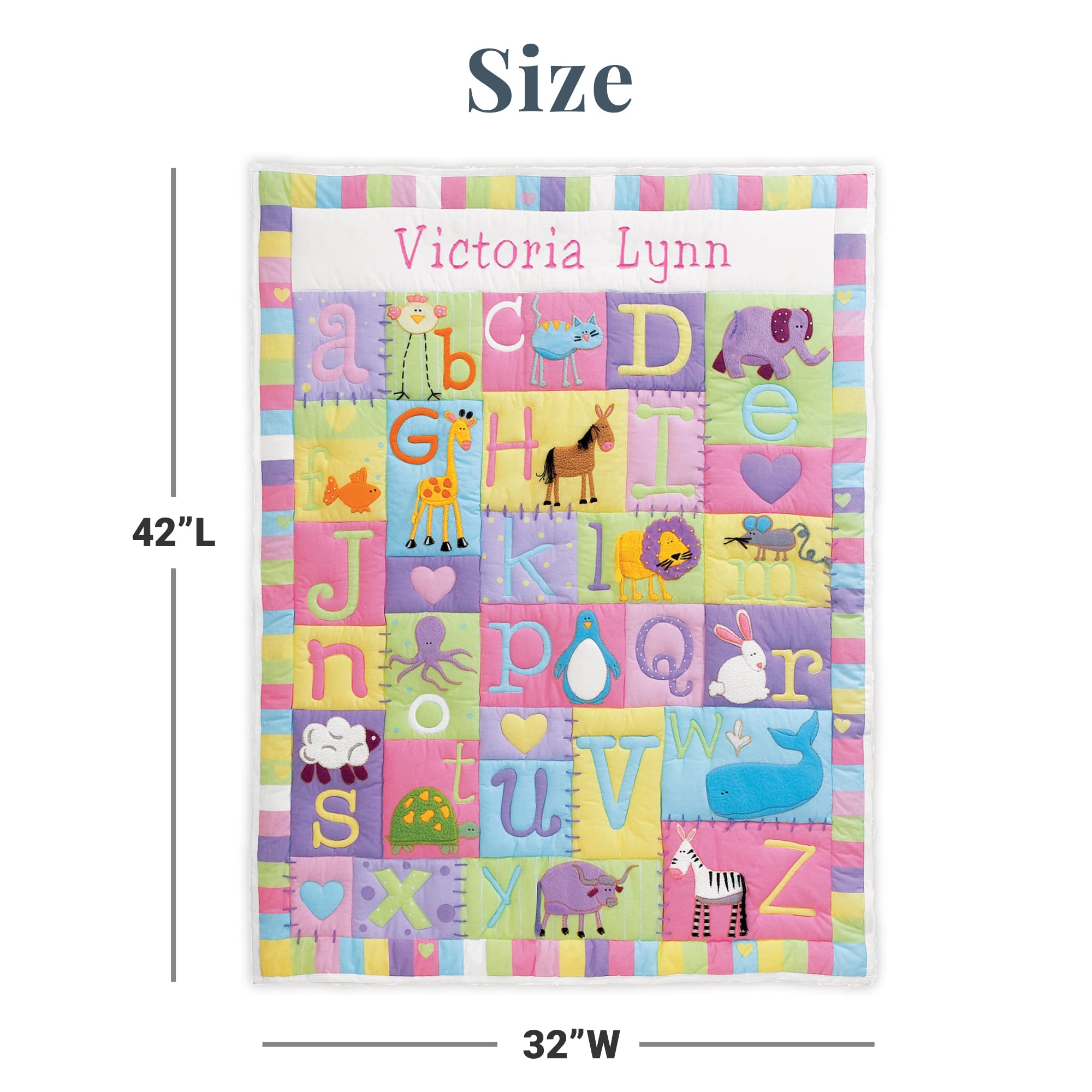 Let's Make Memories Personalized Baby Quilt - 3D Applique & Embroidered Name - Heirloom Keepsake for New Baby - Textured Details - Alphabet & Animals - Nursery Decor - Baby Shower - 42x32 - Primary