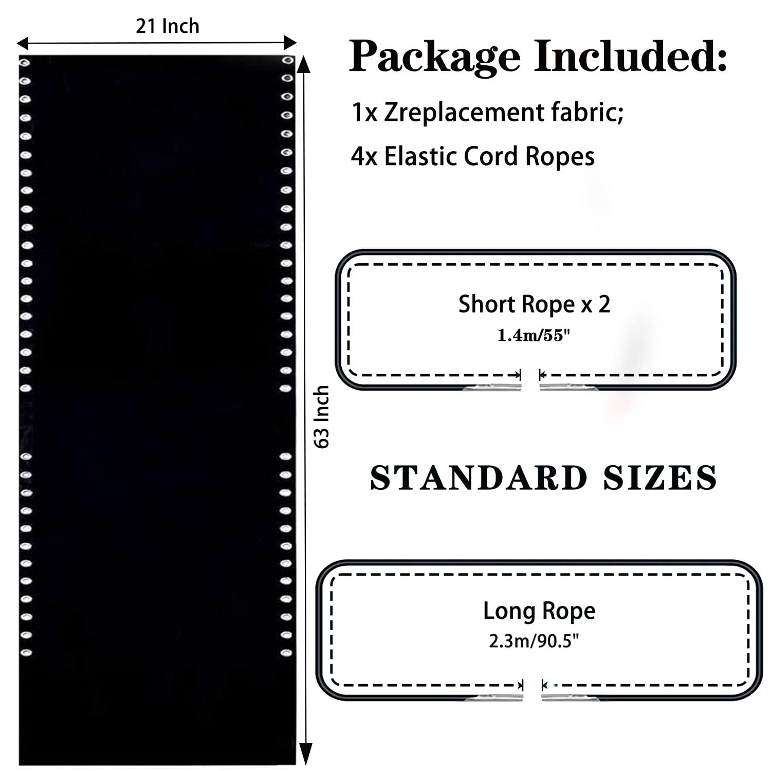 Zero Gravity Chair Replacement Fabric with Bungee Cord Kit, 21 Inch Wide Repair Cloth with Replacement Cord for Oversized XL Anti Gravity Chairs Outdoor Recliner Patio Lounge Lawn Beach Sling Chair