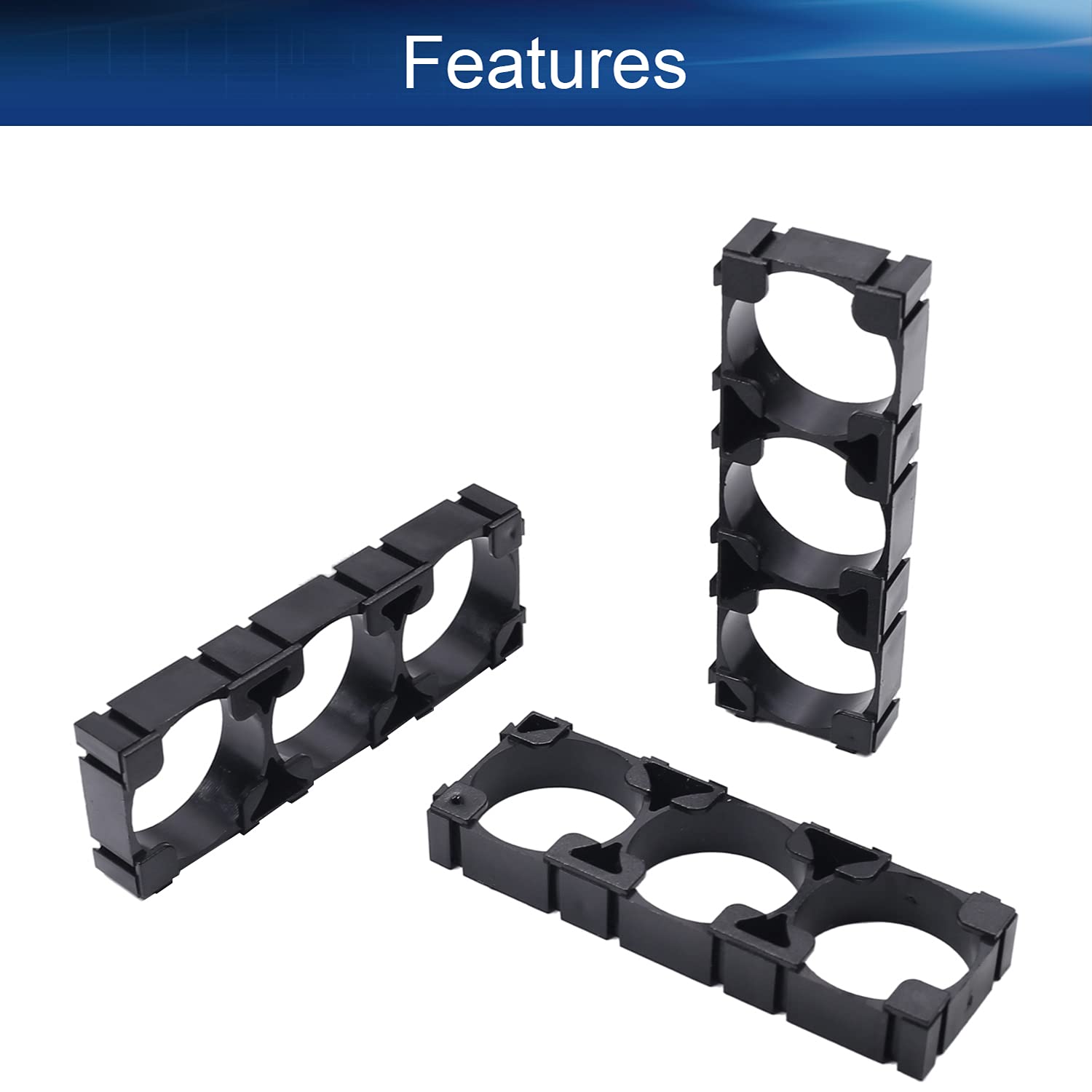 Bettomshin 50Pcs 21700 Lithium Battery Holder, Lithium Cell Spacer Triple Battery Holder Bracket Battery Pack Bracket for DIY Fixed Battery 21.7mm Hole Dia