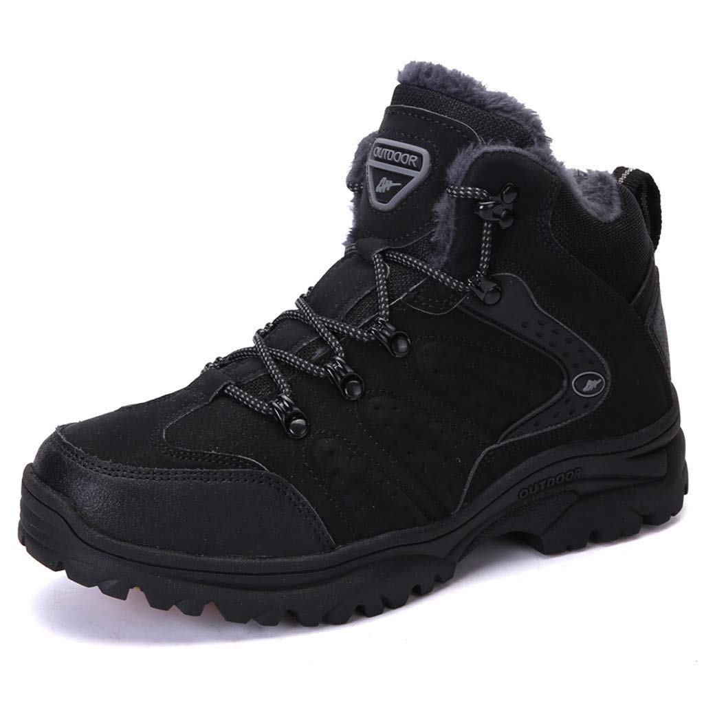 Fheaven Men's Snow Boots Lace Up Combat Booties Water Resistant Anti-Slip Sole Warm Fur Lined Winter Ankle Booties