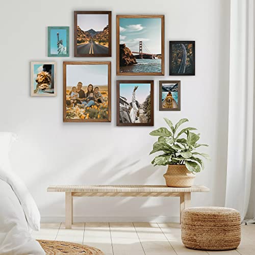 Emfogo 5x7 Picture Frame, Pack of 2 Rustic Picture Frames 5x7 with Real Glass, Solid Wood 5x7 Photo Frame for Table Top Display or Wall Mounted (Vintage Walnut)