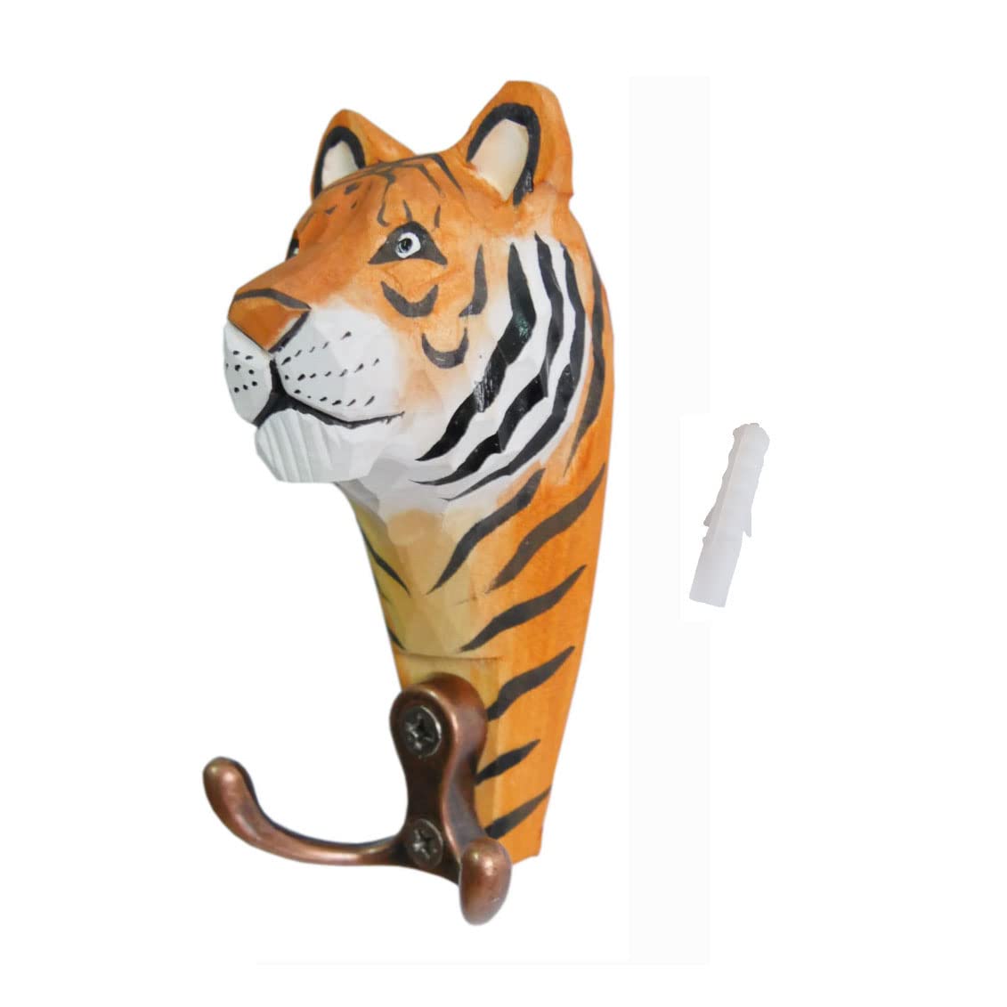 MAGIC WOOD 2PCS Natural Wooden Hooks Animal Creative Wall Mounted Art Décor Hat Coat Towel Hanger Gift (Tiger)