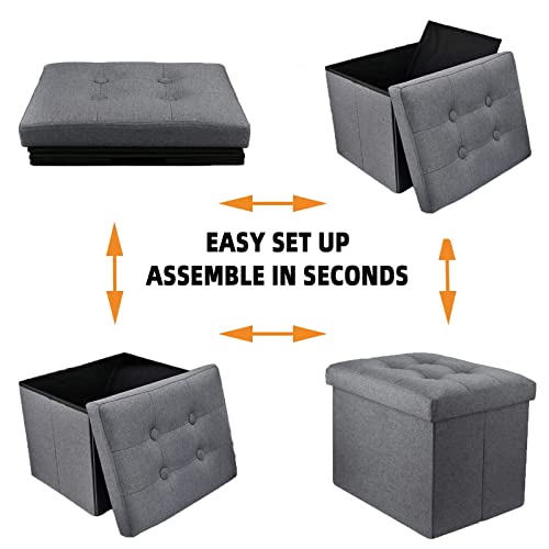 eMOUSE Storage Ottoman Folding Ottomans Footrest Stool for Living Room Bedroom Room Small Bench Foot Stool Rectangle Cube Grey L17W13H13IN