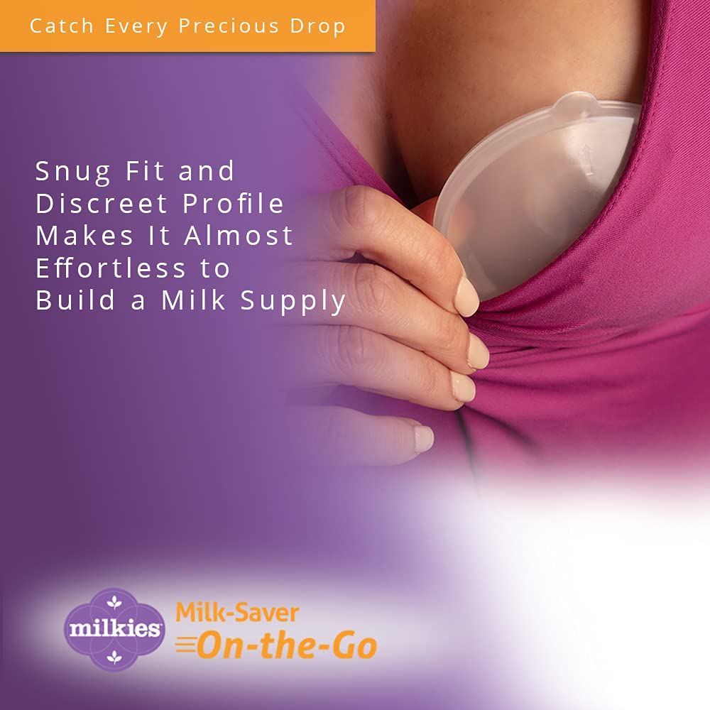 Milkies Milk-Saver On-The-Go, Breast Milk Collecting Shells and Nipple Shield, Discreet and Silicone-Free Catcher for Breastmilk, Collector Cups for Nursing & Breastfeeding, Holds More Than 1oz