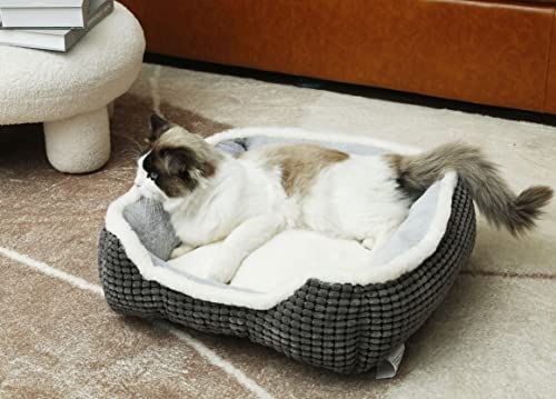 Dog Bed for Small Dogs,Cute Cat Bed for Indoor Cats,Washabel Super Soft Durable Kitten Bed and Puppy Bed, Anti-Slip & Water-Resistant Bottom,Luxury Square Grey Small aninal Bed