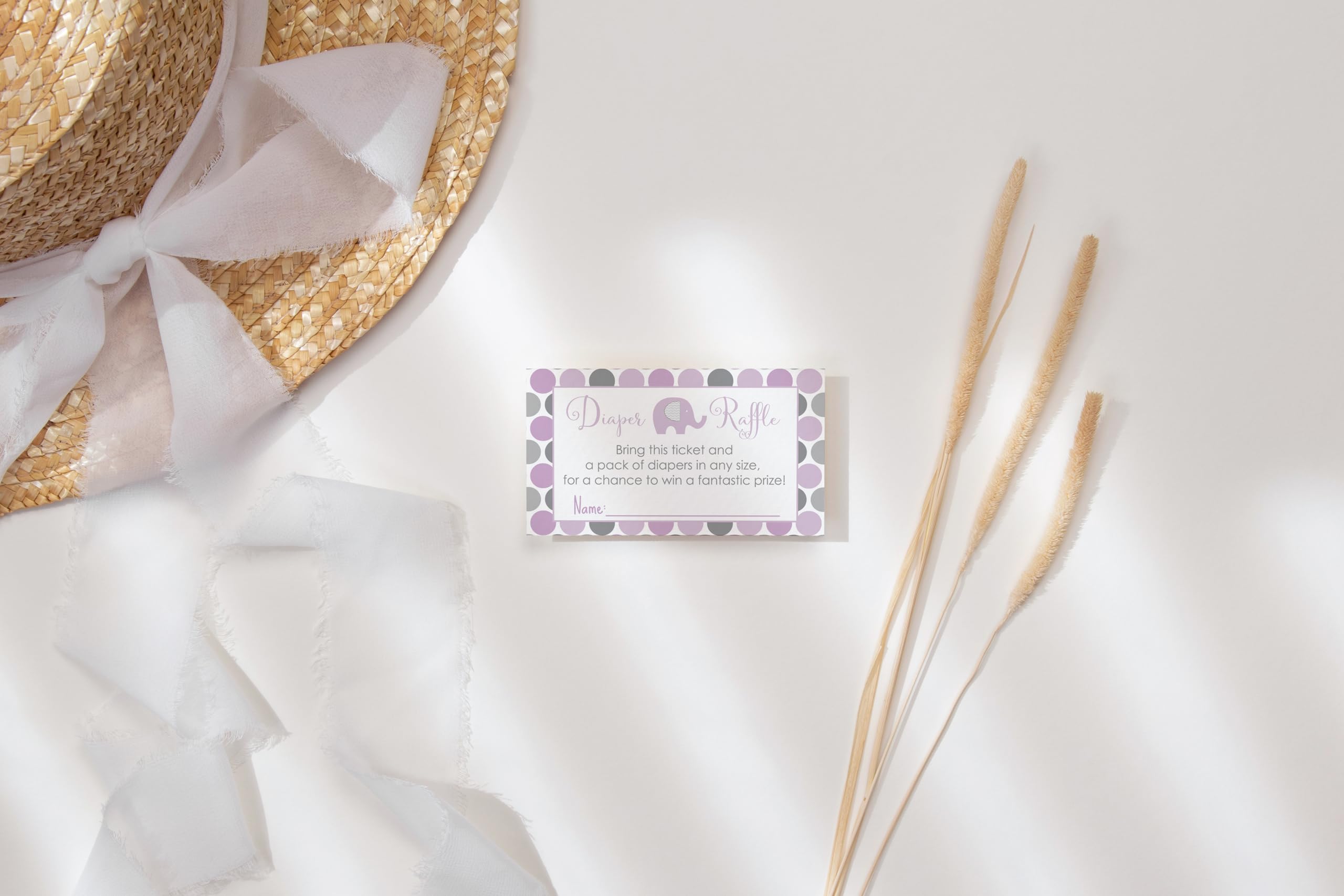 Purple Elephant Diaper Raffle Tickets, Girls Baby Shower Games for Prizes, Baby Shower Diaper Raffle Invitation Insert Cards, 25 Pack