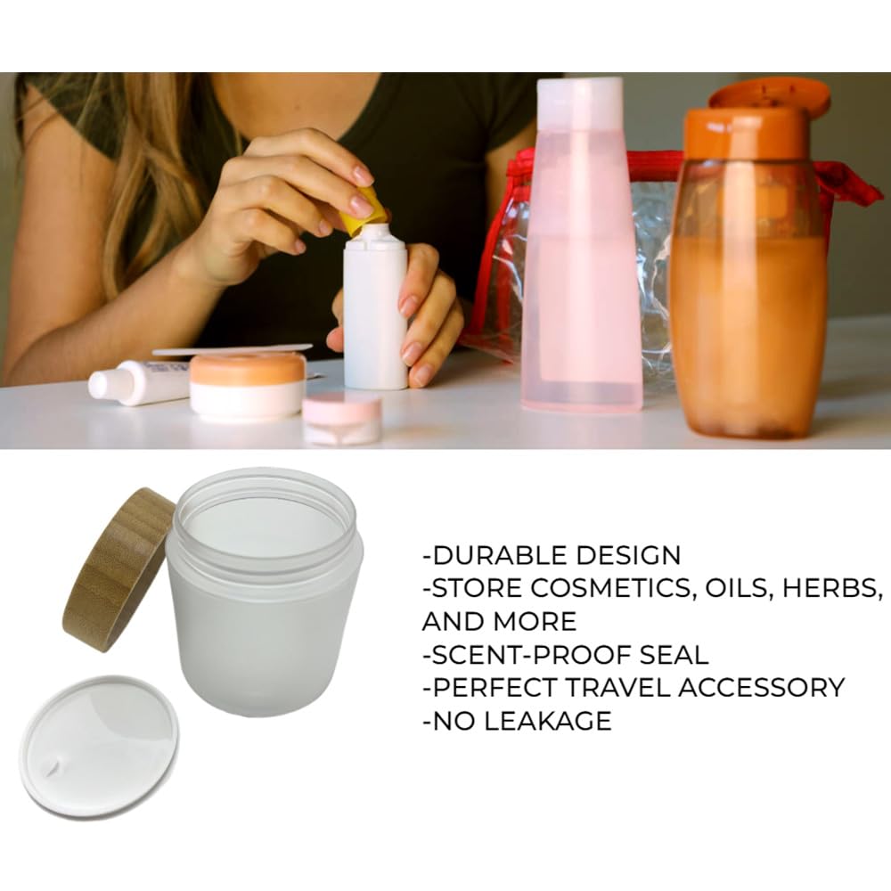 BEECO GIF2U Empty Bamboo Lid Jar 8oz/250g,Refilable Plastic Round Cosmetic Containers for Powder,Body Butter,Cream,Lotion,Wide Mouth Makeup Sample Storage Pot Dispenser(Frost)