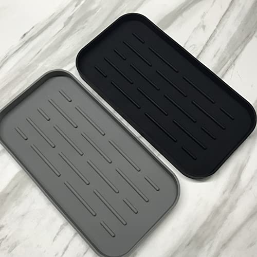 BuRuiJi Sponge Holder for Kitchen Sink,Silicone Sink Tray for Sponge, Soap Dispenser, Scrubber, and Other Kitchen Sink Accessories 10βx 5.3β (Black)