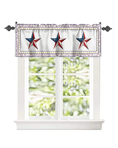 Curtain Valances for Kitchen Windows USA Flag Firework Pentagram White,Privacy Rod Pocket Drape Independence Day Gold Red Star,Window Valance Toppers for Living Room Bathroom Cafe Home Decor 42x12in