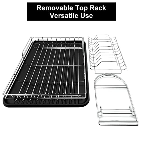 EMT ETRENDS Large Dish Drying Rack,2-Tier Dish Racks for Kitchen Counter,Rust-Proof Detachable Dish Drainers for Sink with Drainboard,Utensil Holder（Chrome Plating，Steel）