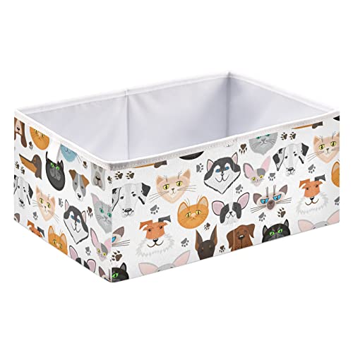 CaTaKu Pets Dog Cat Paws Cube Storage Bins for Organization, Rectangular Fabric Storage Cubes Storage Bins for Cube Organizer Foldable Storage Baskets for Shelves Living Room