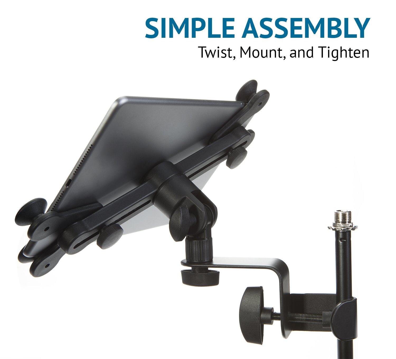 LyxPro TSM1 Microphone Music Stand Mount Holder for Tablet iPhone Ipad Smartphone and Android Adjustable 360 Degree Swivel Tilt Support Arms 3 to 11.5 Inch with Extra Detachable Clip
