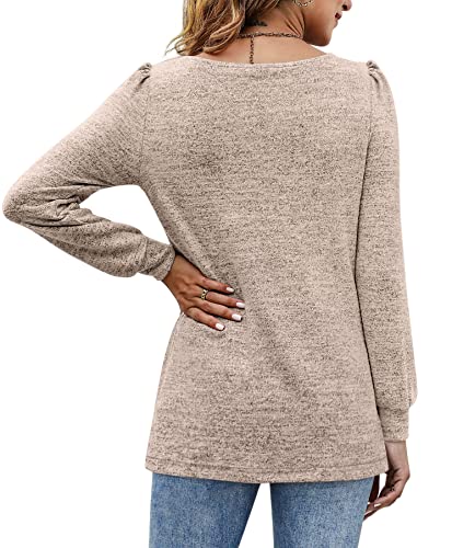 BZB Long Sleeve Tunic Tops for Women Fall Cute Square Neck Shirts Cozy Sweatshirts Khaki M