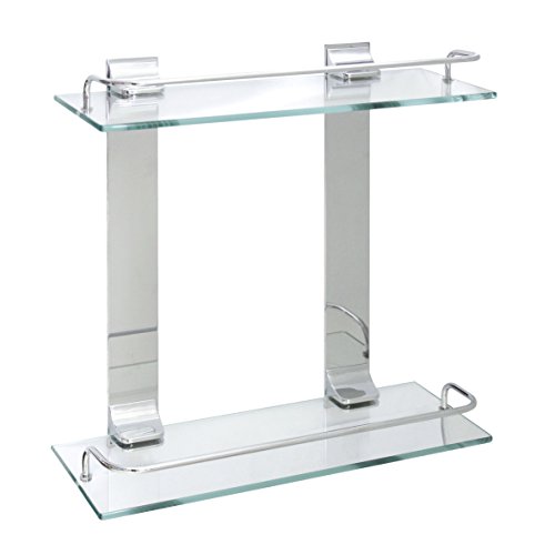 MODONA Double Glass Wall Shelf with Rail β Polished Chrome β 5 Year Warrantee