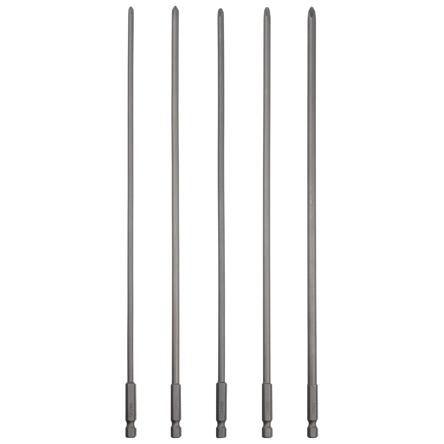 Rocaris 5 Pack Extra Long Phillips Screwdriver Bit Sets, 1/4 Inch Hex Shank Magnetic Screwdriver Bits Cross Head S2, 12 Inch