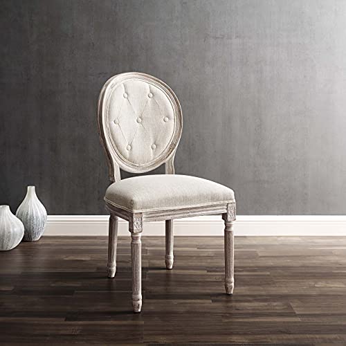 Modway Arise French Vintage Tufted Upholstered Fabric Dining Side Chair in Beige