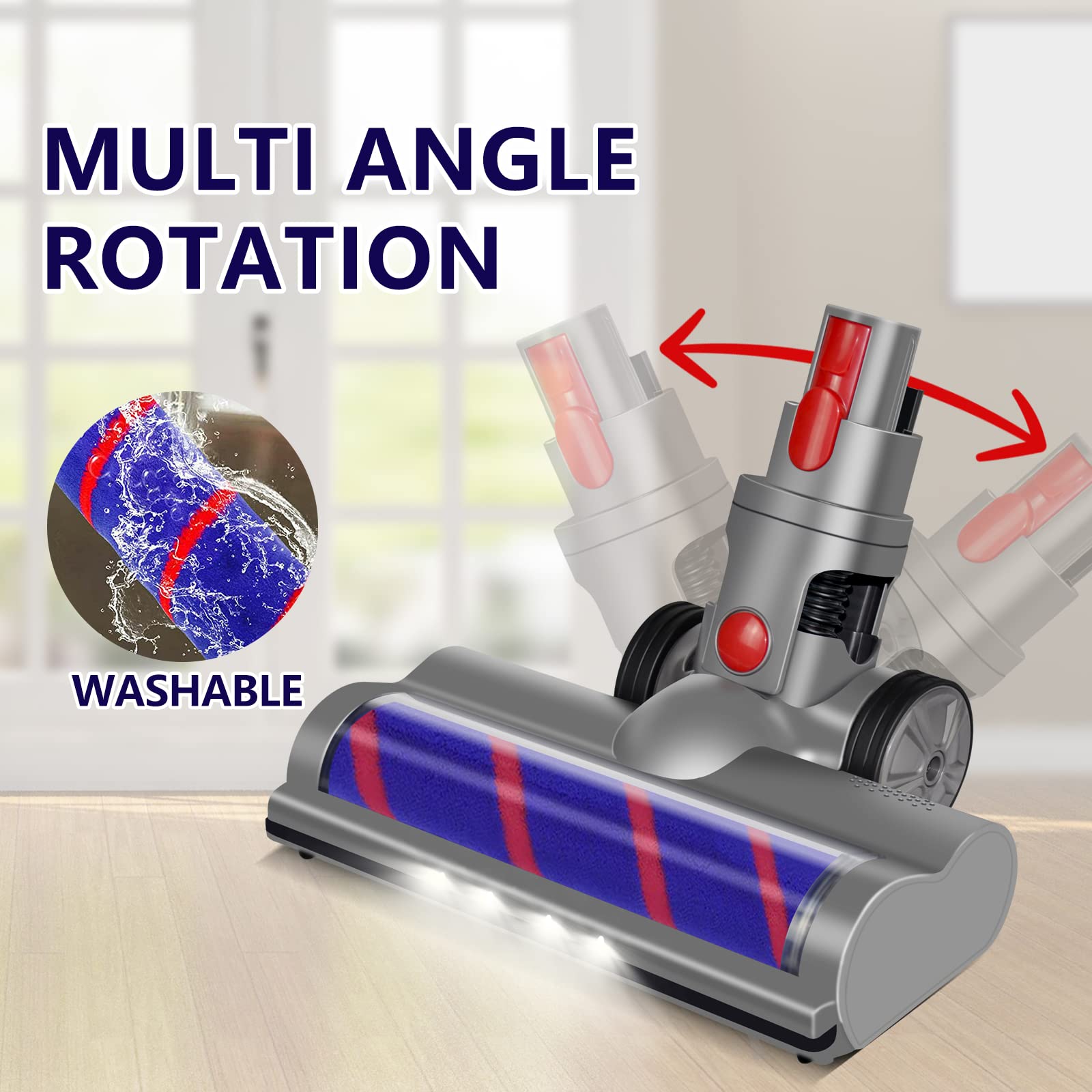ALSTON Soft Roller Cleaner Head Hardwood Floor Brush Attachment Compatible Motorhead Replacement for Dyson V7 V8 V10 V11 V15 Vacuum Cleaner with LED Headlight